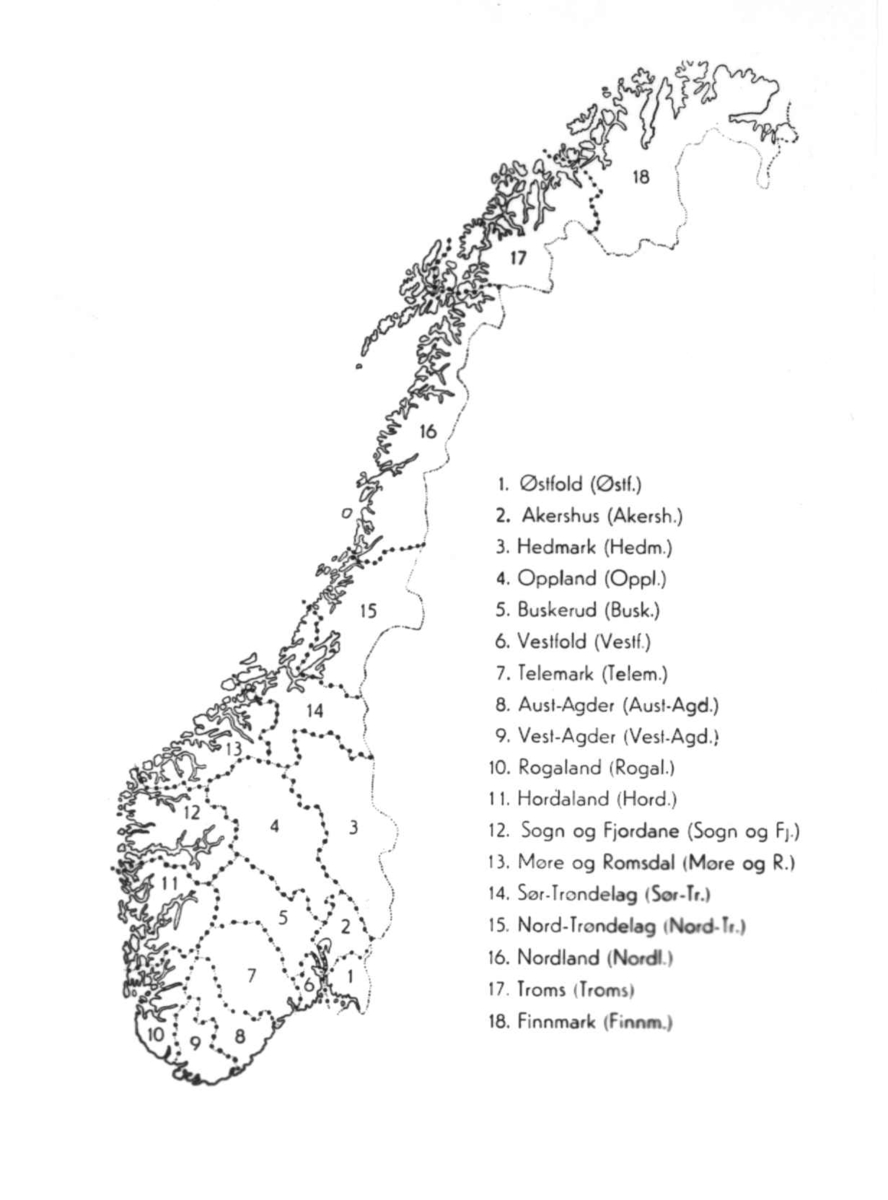 Norges-kart med fylkesinndeling - Norsk Folkemuseum / DigitaltMuseum