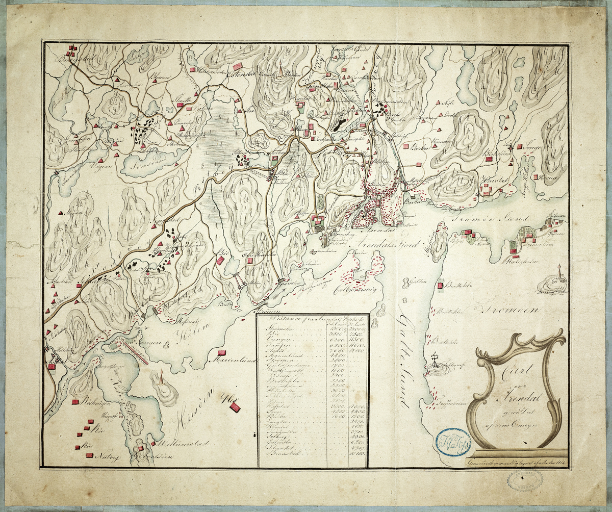 Kart over Arendal og en del av omegnen, møllebruk og gruver - Aust ...